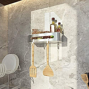 Mihom Shower Caddy Basket Rectangle Shelf With Hooks for Hanging Sponge, With two install ways for customers option of No Drilling holes Wall Mounted Bathroom Shelves, SUS304 Stainless Steel