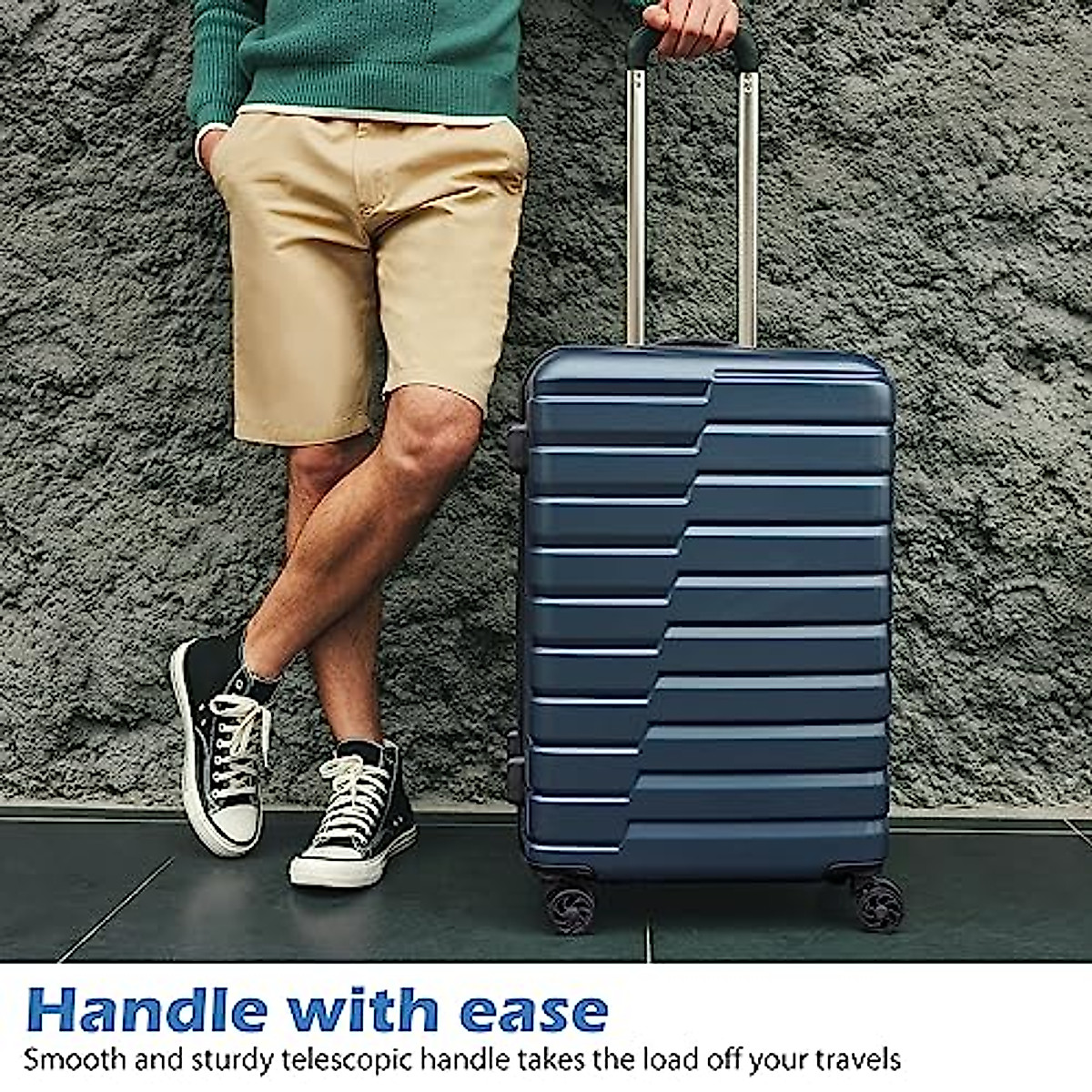 Coolife Expandable Suitcase Luggage set PC ABS TSA Lock Spinner Carry on 3 Piece Sets (blue)