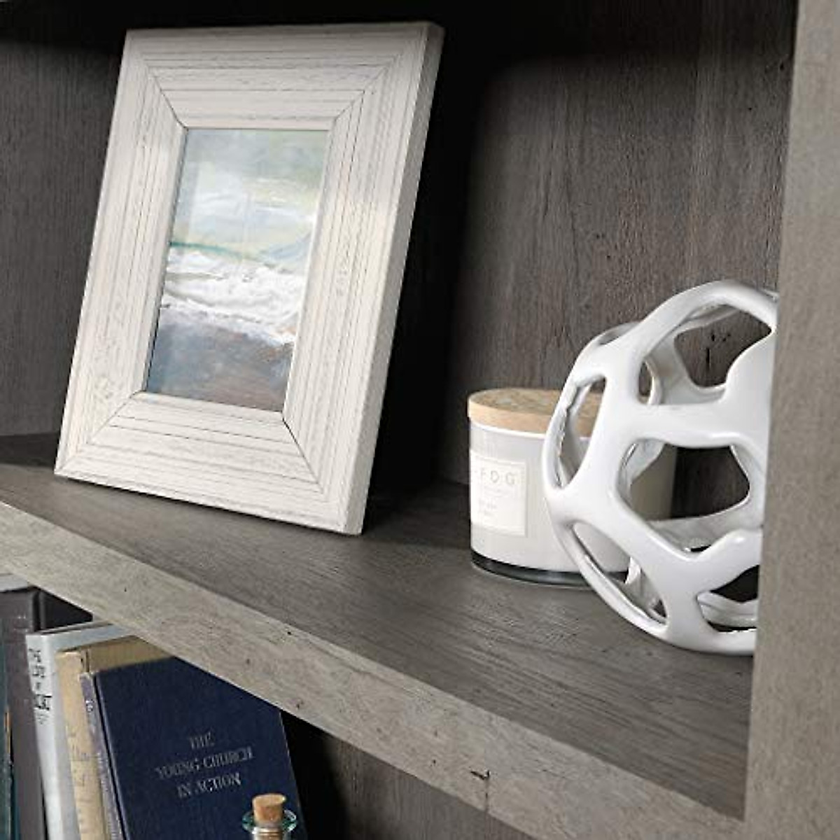 Sauder Bookcase with Doors, L: 35.28" x W: 13.23" x H: 69.76", Mystic Oak finish