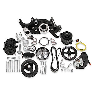NEW HOLLEY BLACK MID-MOUNT COMPLETE ACCESSORY SYSTEM WITH SD7 A/C COMPRESSOR,ALTERNATOR,POWER STEERING PUMP,TENSIONER,BELT,CRANK DAMPER & PULLEYS,COMPATIBLE WITH GM LS ENGINES