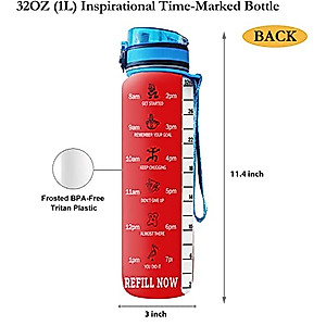 64HYDRO 32oz 1Liter Motivational Water Bottle with Time Marker, Puerto Rico Inspiration Motivation - HLZ1401005Z