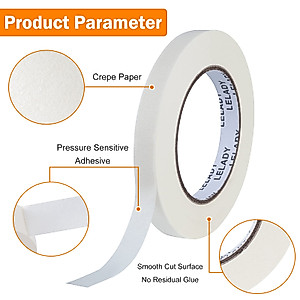 LELADY Masking Tape 1/2 Inch x 60 Yards - 12 Rolls, White Masking Tape, No Residue Painters Tape, Craft Tape Rolls, High Adhesive Decorative Tape for Painting, DIY, Arts, Crafts, Labeling, Handmade
