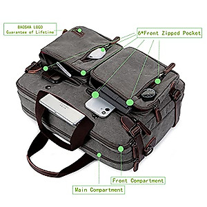 Baosha Convertible Briefcase Backpack 17 Inch Laptop Bag Case Business Briefcase HB-22 (Grey)