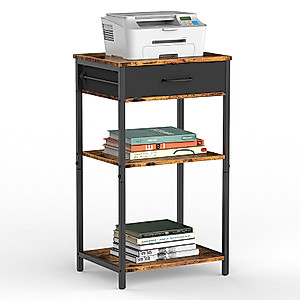 Industrial Printer Stand Rack 3 Tier Printer Table with Storage Printer Shelf with File Drawer Sofa Side Tables Nightstand for Bedroom Machine Stand Holder for Office and Home, Brown