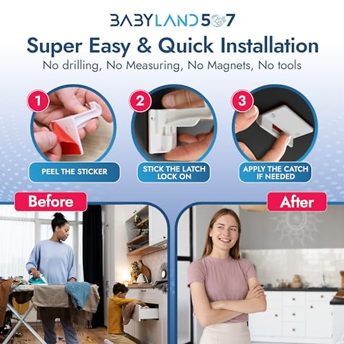 Invisible Drawer Safety Child Proof Cabinet Latches - 12Pack Drawer Locks Baby Proofing Cupboard Child Safety Latch with 2Pack Toddler Proofing Strap Locks - Easy to Install Baby Proof Cabinet Latches