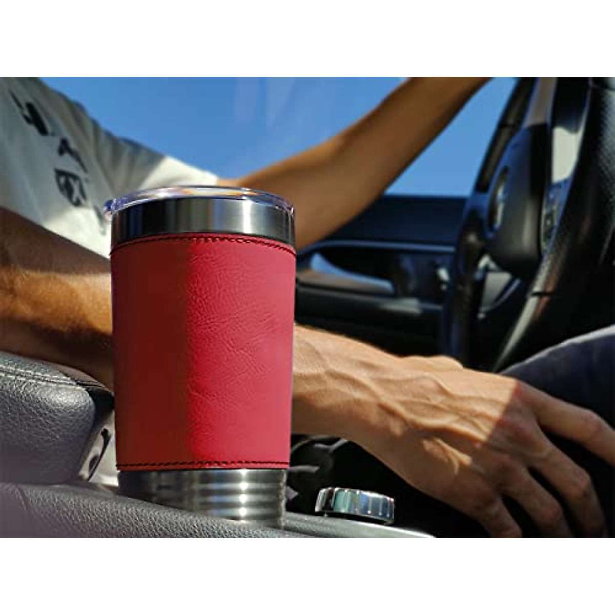 LaserGram 20oz Vacuum Insulated Tumbler Mug, Helicopter 1, Personalized Engraving Included (Faux Leather, Red)