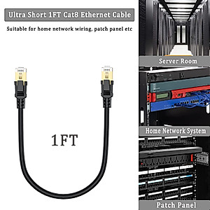 UVOOI Cat8 Ethernet Cable 1FT 2-Pack, High Speed Ethernet Cable Cat 8 SFTP Internet Network Patch Cord Short Cable 40Gbps 2000Mhz for Patch Panel, Home Network, Cable Management, Router, Modem