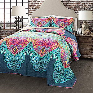 Lush Decor Boho Chic Reversible 3 Piece Quilt Bedding Set - Turquoise/Navy - King
