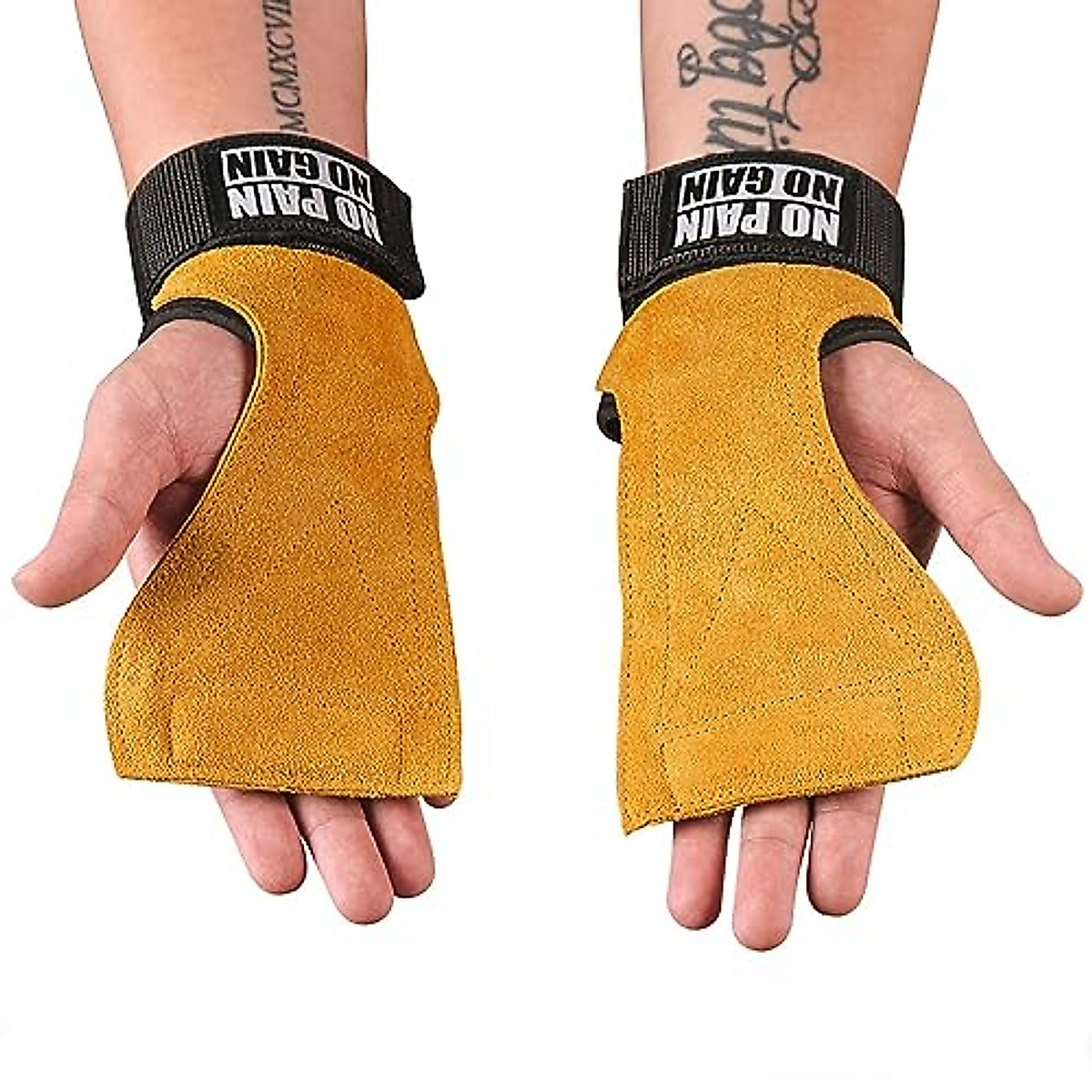 Yuehuam 2Pcs Hand Grips for Cross Training, Gymnastics, Weight Lifting, Gymnastics Gloves with Adjustable Wristband Leather Calisthenics Equipment for Men and Women