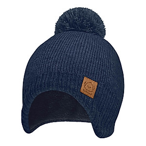 Baby Beanies, Baby Hats for Boys, Girls - Cute Toddler Winter Hat, Soft & Stretchy Beanies for Infant, Newborn 6-36 Months, Cozy & Warm with Earflap Muff & Pom (Navy)