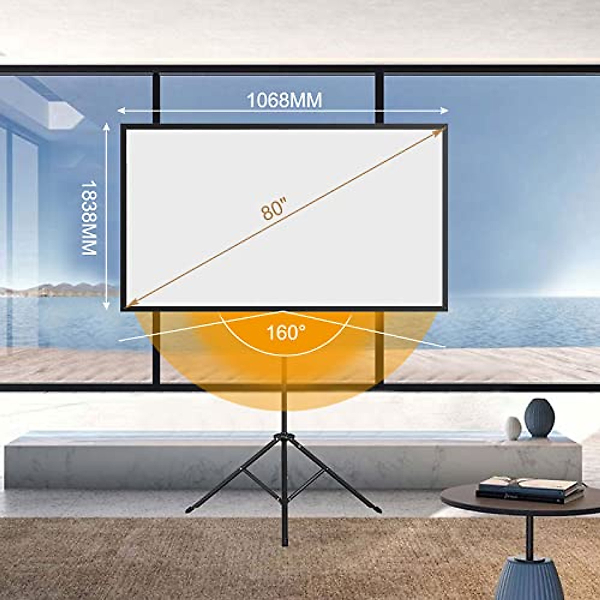 Portable Projector Screen with Stand for Home & Outdoor Movie Projection with White Movie Screen,Sturdy Tripod & Carry Bag - 80 in