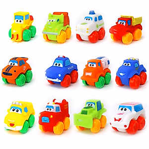 Big Mo's Toys Baby Cars - Soft Rubber Toy Car Set Small Vehicles for Babies and Toddlers - 12 Pieces