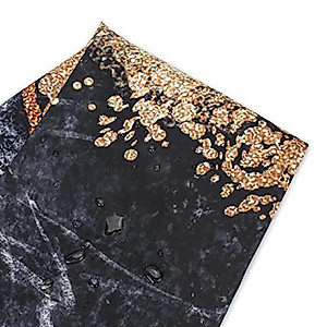Nuseiis 4PCS Black Marble Shower Curtain Sets with Non-Slip Rugs,Bath Mat and Toilet Lid Cover,Shower Curtain Sets for Bathroom, Gold Modern Bathroom Sets with Shower Curtain and Rugs and Accessorie