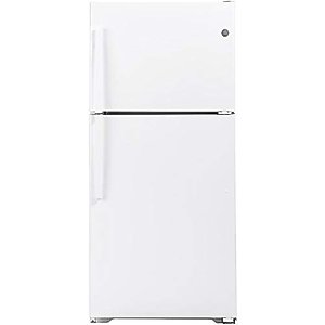 GE 30 Inch Freestanding Top Freezer Refrigerator with 19.11 cu. ft. Total Capacity, 2 Glass Shelves, 5.6 cu. ft. Freezer Capacity, Right Hinge, Crisper Drawer, Frost Free Defrost (White)