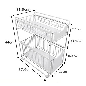 LIFOND Under Sink Storage Under Sink Organizers and Storage, 2 Tier Sliding Cabinet Basket Organizer Drawer, for Kitchen Bathroom Office Countertop Stackable Storage Basket White-Small, White S