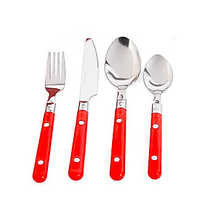 Graydon Hall Service for 6 Flatware Set - 24 Pc Bundle with 6 Forks, 6 Knives, 6 Teapoons, and 6 Tablespoons with Red Handle with Utensil Tray | Stainless Steel Red Dinnerware Set for Home, Kitchen
