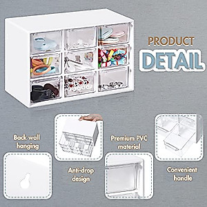 6 Pcs Mini Drawer Organizer Small Organizer with Drawers Plastic Desktop Storage Box with 9 Drawers Desk Craft Organizer for Office Home Room Jewelry Cosmetics Collection, Wall Mounted (White)