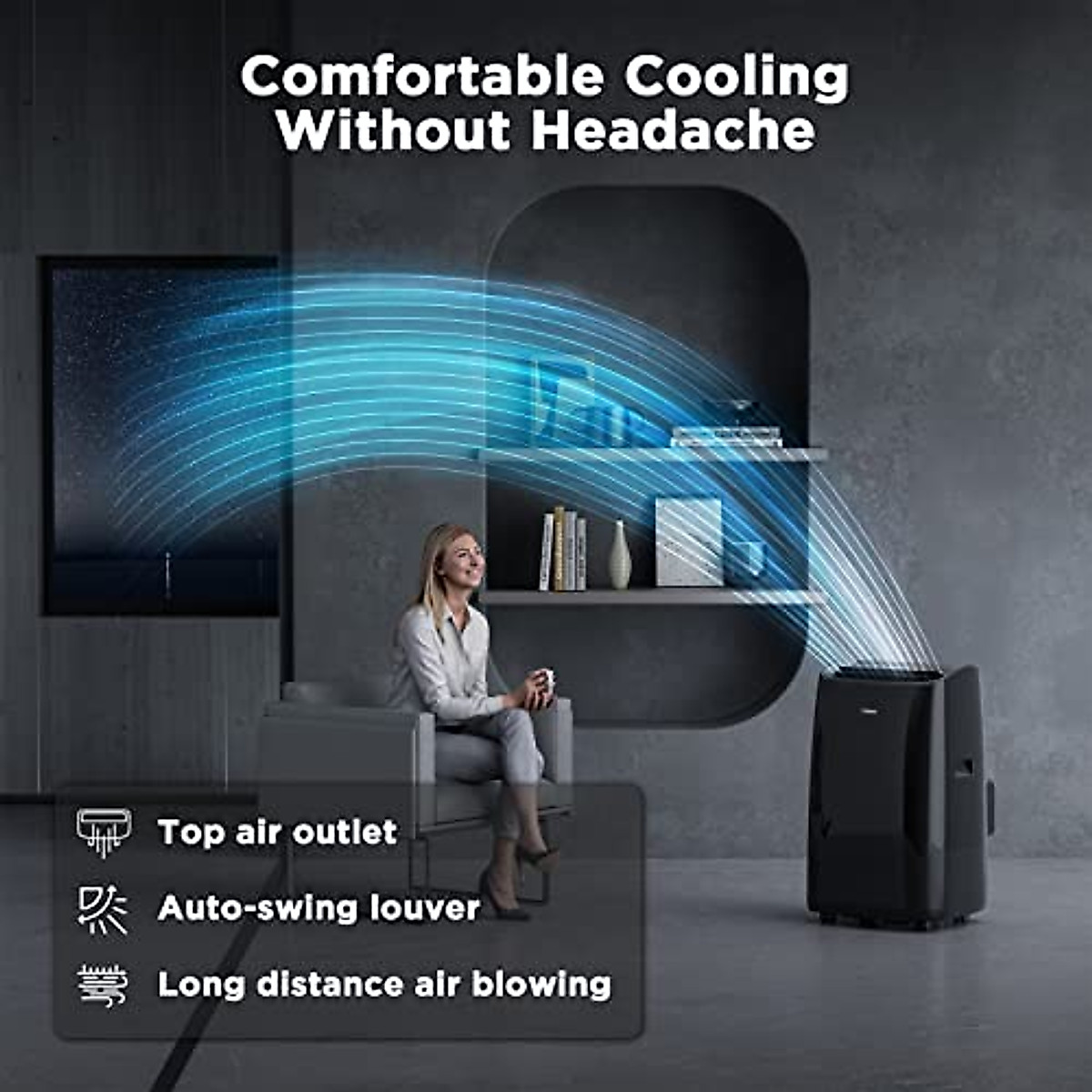 TURBRO 14,000 BTU Smart WiFi Portable Air Conditioner, Powerful Cooling Up to 600 Sq Ft, 3 in 1 Functions with Backlit Remote, Supports Alexa Voice Control, Easy Installation, Greenland Series, Black (10,000 BTU SACC)
