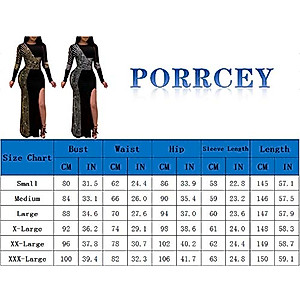PORRCEY Hot Drilling Craft Sexy Long Sleeve Dress Sexy Dress Party Club Evening Dress (8882,Gold,XL)