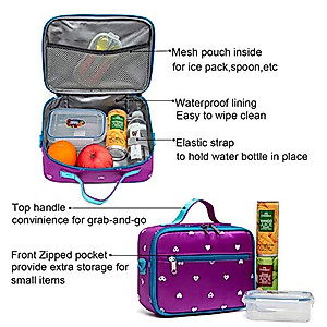 BLUEFAIRY Backpack Set with Lunch Bag for Girls Bookbag Kids Elementary School Bags for Child Teens Lightweight Waterproof Nylon Sturdy Gifts Large Pocket (Purple & Blue)