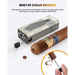 FANKAI Cigar Lighter 4 Torch Jet Flame, Cigar Punch, Cigar Holder, Cigar Draw Enhancer, Refillable Torch Lighter, Multi-Functional Cigar Accessories, Windproof Lighters for Smoking with Gift Box