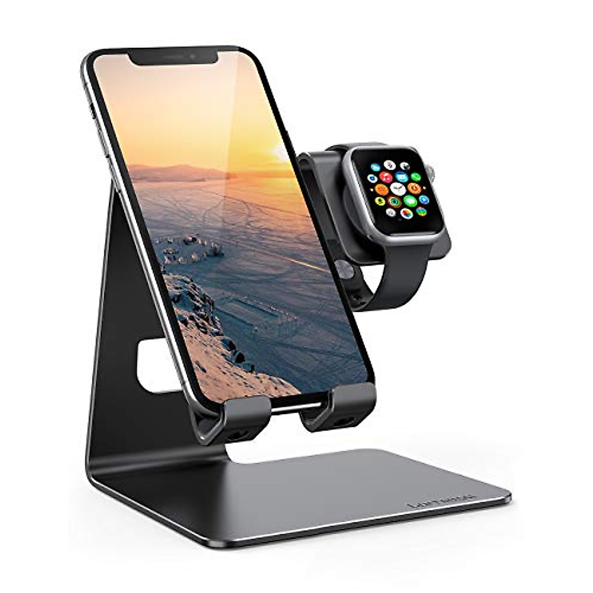 Lamicall Stand for Apple Watch Phone Holder 2 in 1 Desktop Stand Holder Charging Station Dock Compatible with Apple Watch SE Series 8/7/6/5/4/3/2 Ultra [Charging Cable Not Include]