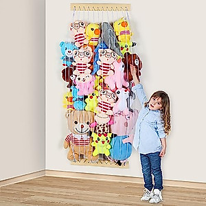 Stuffed Animal Storage Hammock Wooden Plush Toy Organizer for Kids Room Décor, Playroom Nursury Plush Toys Storage Caddy, Decoration Wall Hanging Stuffed Animal Net or Hammock Corner