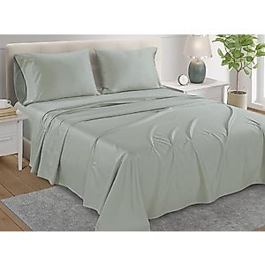 100% Egyption Cotton Full Size Solid Sheet Set & Striped Sheets Set of 2 Combo- 800 Thread Count Sateen Weave Cal KIng Size Solid Sheets & Striped Sheets, Deep Pocket Cotton Bedsheets - Mineral