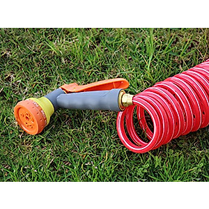 TABOR TOOLS Coil Garden Hose, 25 Feet Retractable Recoil Watering Hose with 8-Pattern Spray Nozzle, Corrosion Resistant 3/4 Inch Solid Brass Connectors, Lightweight and Durable. WK25A. (25 Feet)