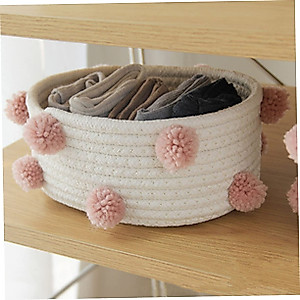 ABOOFAN Storage Basket Boho Basket Storage Shelf Clothes Container Shelf Storage Rack Woven Laundry Baskets Sundry Cosmetic Storage Holder Shelf Basket Pink To Weave Cotton