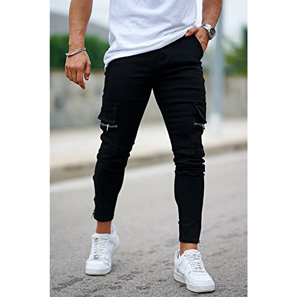 GINGTTO Black Jeans for Men Stretch Fit Skinny Denim Pants for Men Slim Size 32