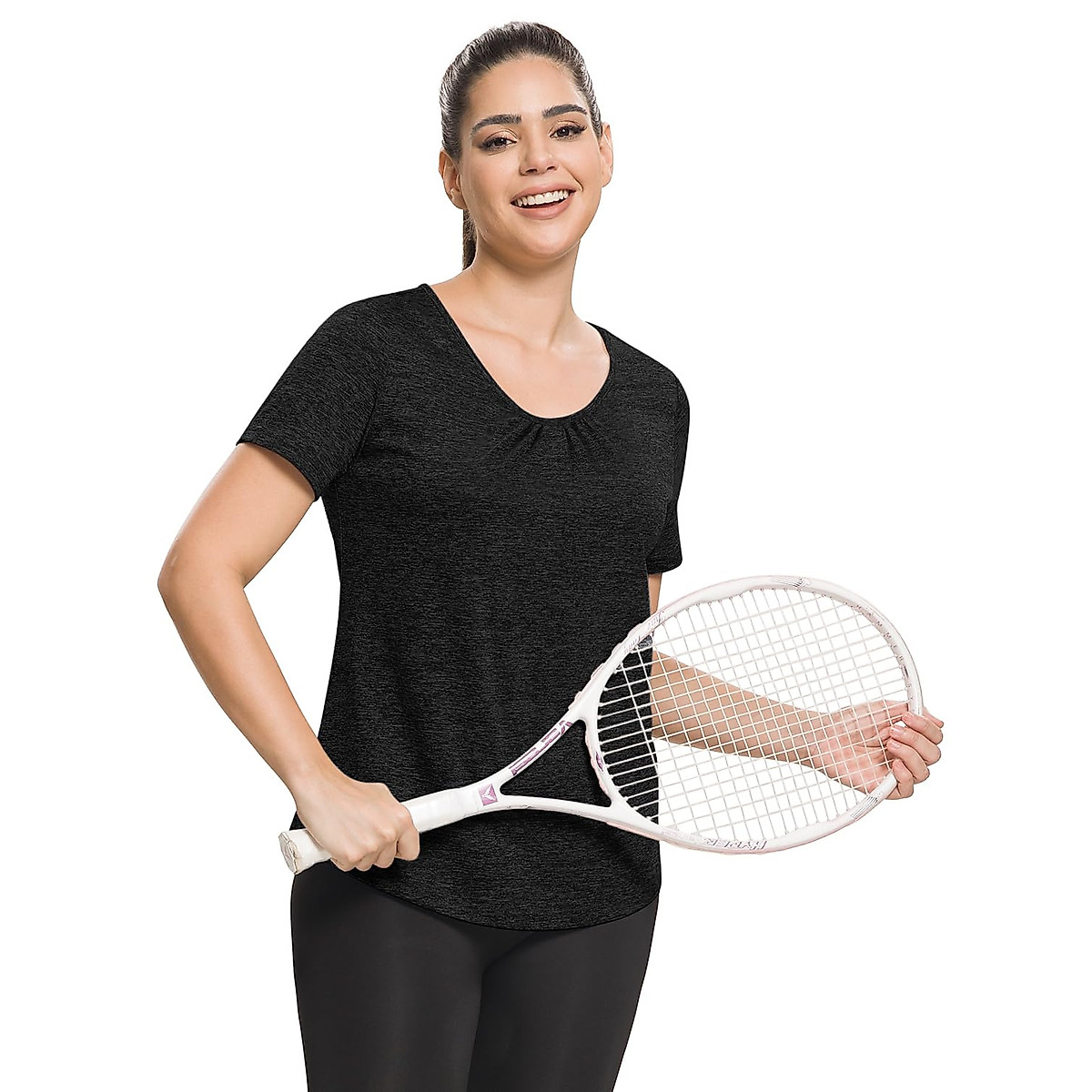 MISS FORTUNE Women's Workout Tops Short Sleeve Spring Shirts for Women Cute Casual Yoga Athletic & Work Loose Fit Summer Top D-black