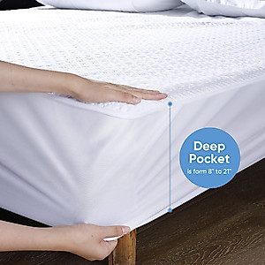 Hanherry 100% Waterproof Mattress Protector Queen Size, Mattress Cover 3D Air Fabric Cooling Mattress Pad Cover Smooth Soft Breathable Noiseless, 8''-21'' Deep Pocket