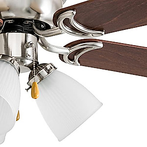 Prominence Home Whitley, 42 Inch Traditional Flush Mount Indoor LED Ceiling Fan with Light, Pull Chain, 5 Dual Finish Blades, Reversible Motor - 50863-01 (Satin Nickel), Bright Brass