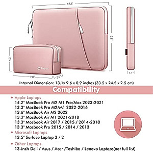 FINPAC Laptop Sleeve with Accessory Pouch for MacBook Pro 14-inch M2/M1 2023-2021, 13'' MacBook Air 2022-2018, MacBook Pro 13 2022-2016, Protective Case with Tech Bag for Dell, HP, Surface (Baby Pink)