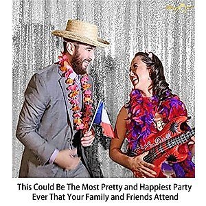 Sequin Backdrop 4x10ft Silver Sequin Curtains 2 Panels Wedding Drapes Glitter Backdrop Curtains for Parties Photography Background (4FTx10FTx2PC, Silver)