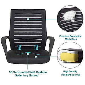 VECELO Premium Mesh Chair With 3D Surround Padded Seat Cushion For Task/Desk/Home Office Work, Black