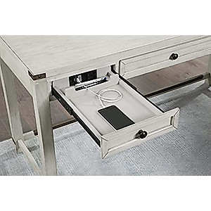 OSP Home Furnishings Baton Rouge Rustic L-Shape Office Desk with Power Port Drawer, Champagne Oak Finish