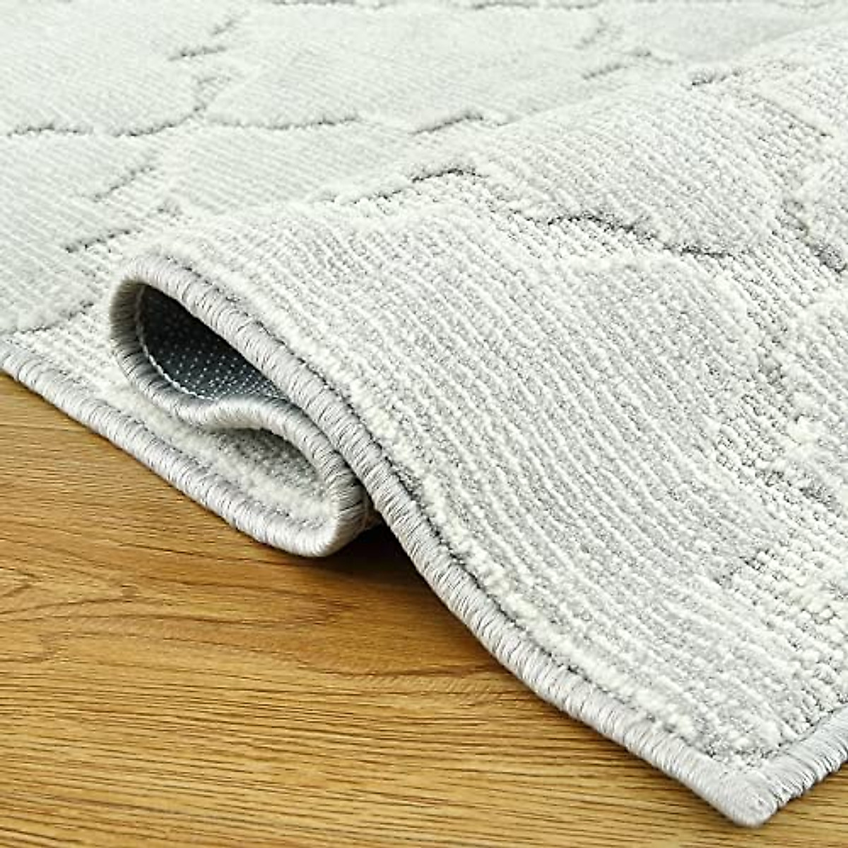 JOLENE.K Shag Rugs 8x10 for Bedroom, Indoor Modern Fluffy Carpet Shaggy Mat Ultra Soft Plush Geometric Rug Moroccan Floorcover Non Slip Thick Boho Rugs Living Room Dining Room Office, Ivory Beige Grey