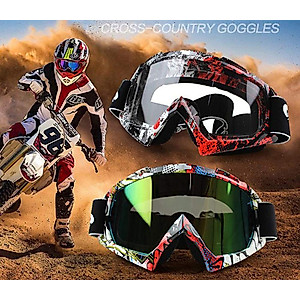 Runspeed Motorcycle Goggles, Motocross ATV Dirt Bike Ski Goggles Windproof Scratch Resistant Combat Goggles Adjustable UV Protective Safety Outdoor Glasses for Men Women (Graffiti, Rainbow)