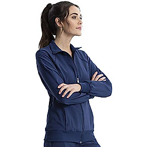 Cherokee Infinity Zip Front Scrub Jackets for Women, 4-Way Stretch Fabric 2391A, M, Navy