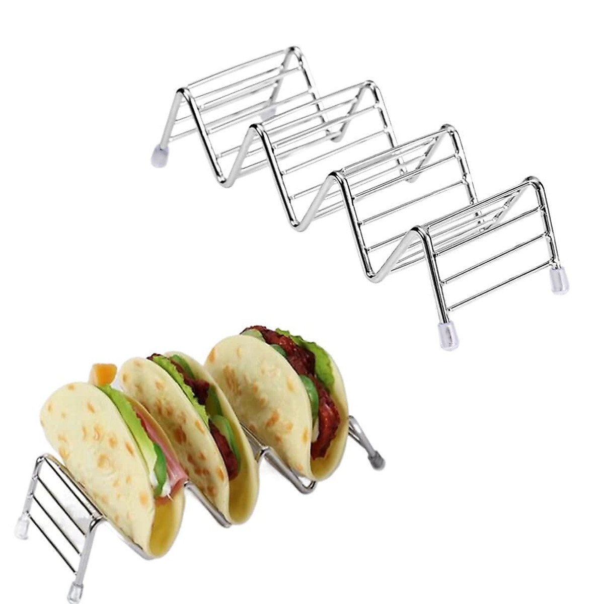 Stainless Steel Taco Holder Stand for 3-4 Tacos Each, Wider Metal Tortilla Tray Holder Rack for Serving Tacos Plates, Taco Shell Mold