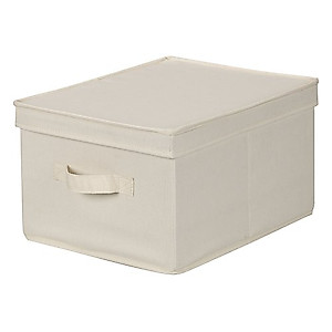 Household Essentials 113 Storage Box with Lid and Handle - Natural Beige Canvas - Large