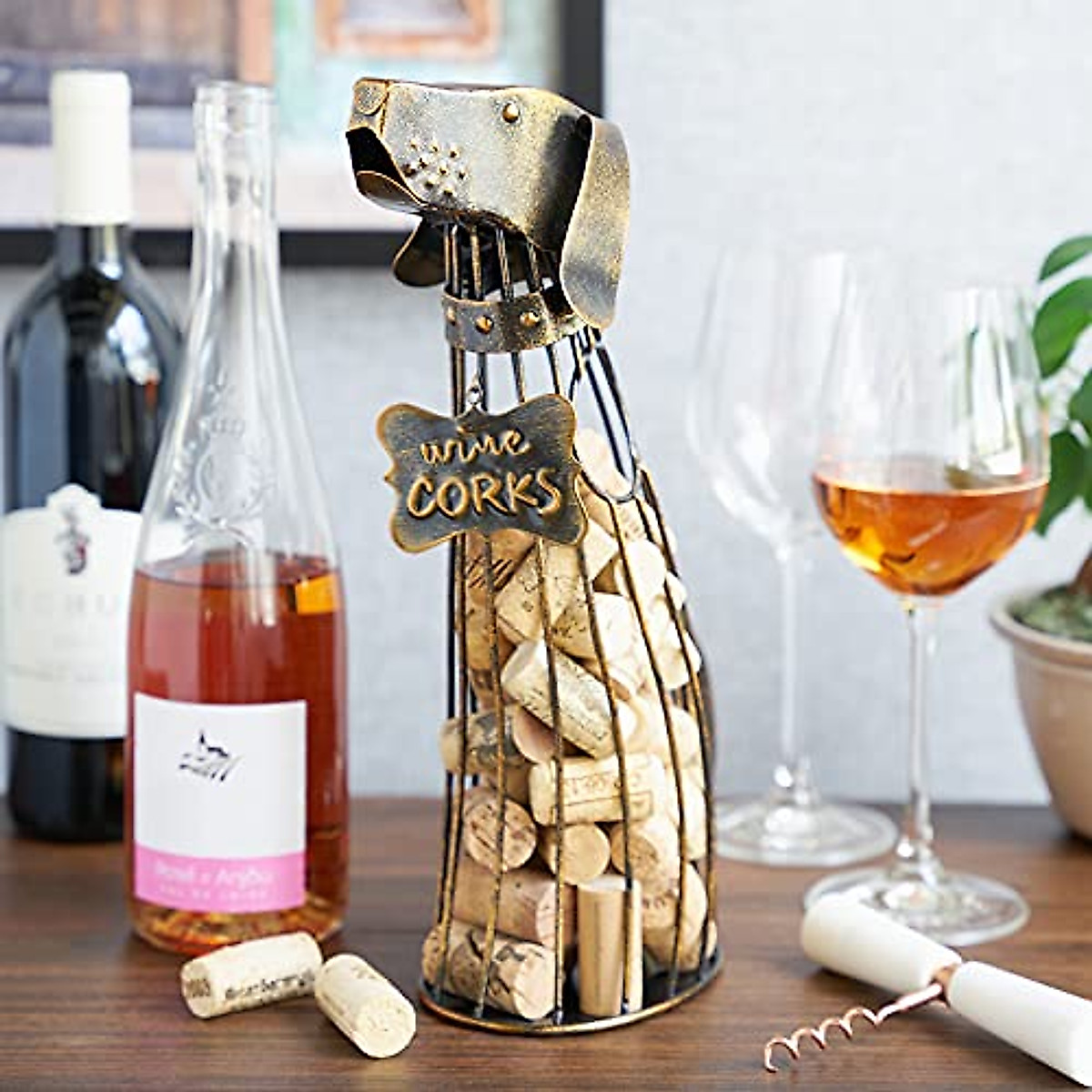 True Dog Wine Cork Holder, Decorative Wine Cork Storage and Decor, Set of 1, Rustic Bronze Finish, Holds 50 Wine Corks