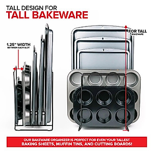Stock Your Home Black (2 Pack) Extra Tall Steel Baking Pan Organizer Rack for Cabinet Storage or Kitchen Counter, Cookie Baking Sheet Organizer with Dividers, Muffin Tin and Cutting Board Holder