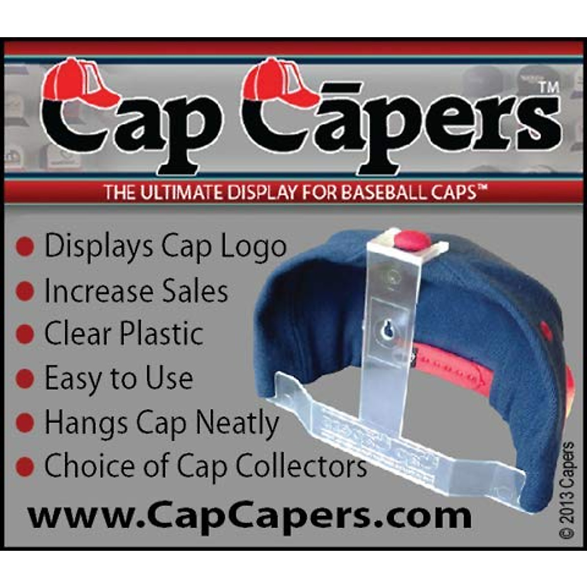 Cap Capers® Baseball Cap Display; Wall Mounted Hat Rack; Baseball Cap Storage & Organization; (24 pk) Great for Cap Collectors. The Ultimate Display for Baseball Caps