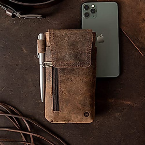 Leather Phone Holster – Genuine Full-Grain Buffalo Leather Cell Phone Holsters – 7” H x 3.5" W Leather Cell Phone Holster for Large Smartphones – Secure & Durable Phone Belt Holder by MOONSTER®