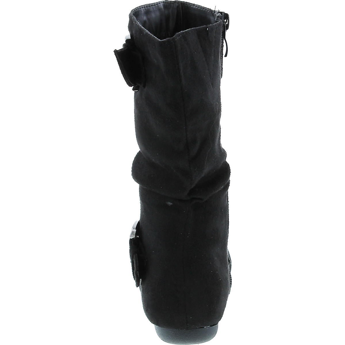 Link Klein-70k Girl's Kid's Faux Suede Two Buckle Zipper Flat Heel Mid Calf Slouchy Boot Shoes (10 B(M) US, Black)