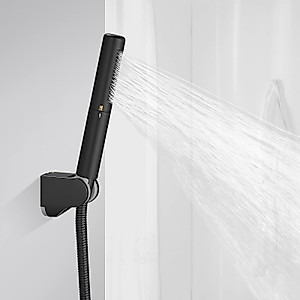 BESy 12 Inch Rain Shower Head, 12" Square Rainfall & High Pressure Stainless Steel Bath Showerhead and Brass 2 In 1 Function Handheld Shower Head Set High Pressure 7 Inch Shower Head Matte Black
