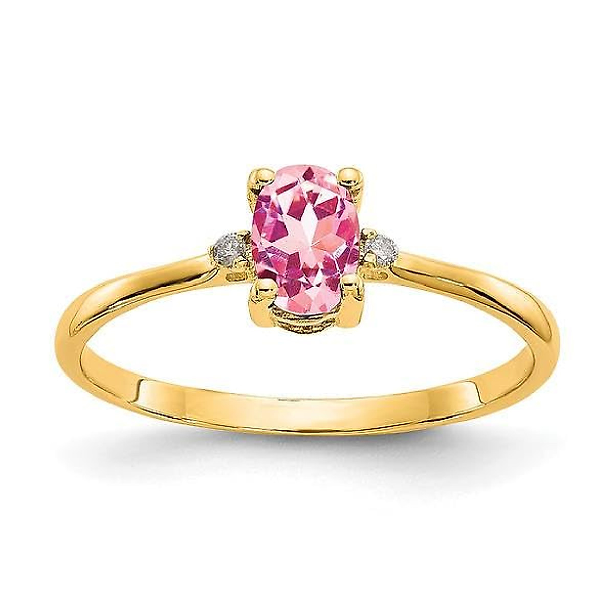 IceCarats 14K Yellow Gold Diamond Pink Tourmaline October Birthstone Ring Gemstone Band Size 6